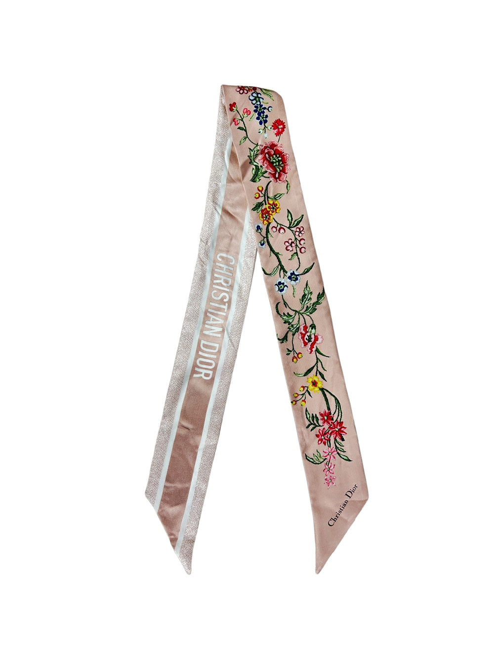 Floral Light Pink Silk Twilly